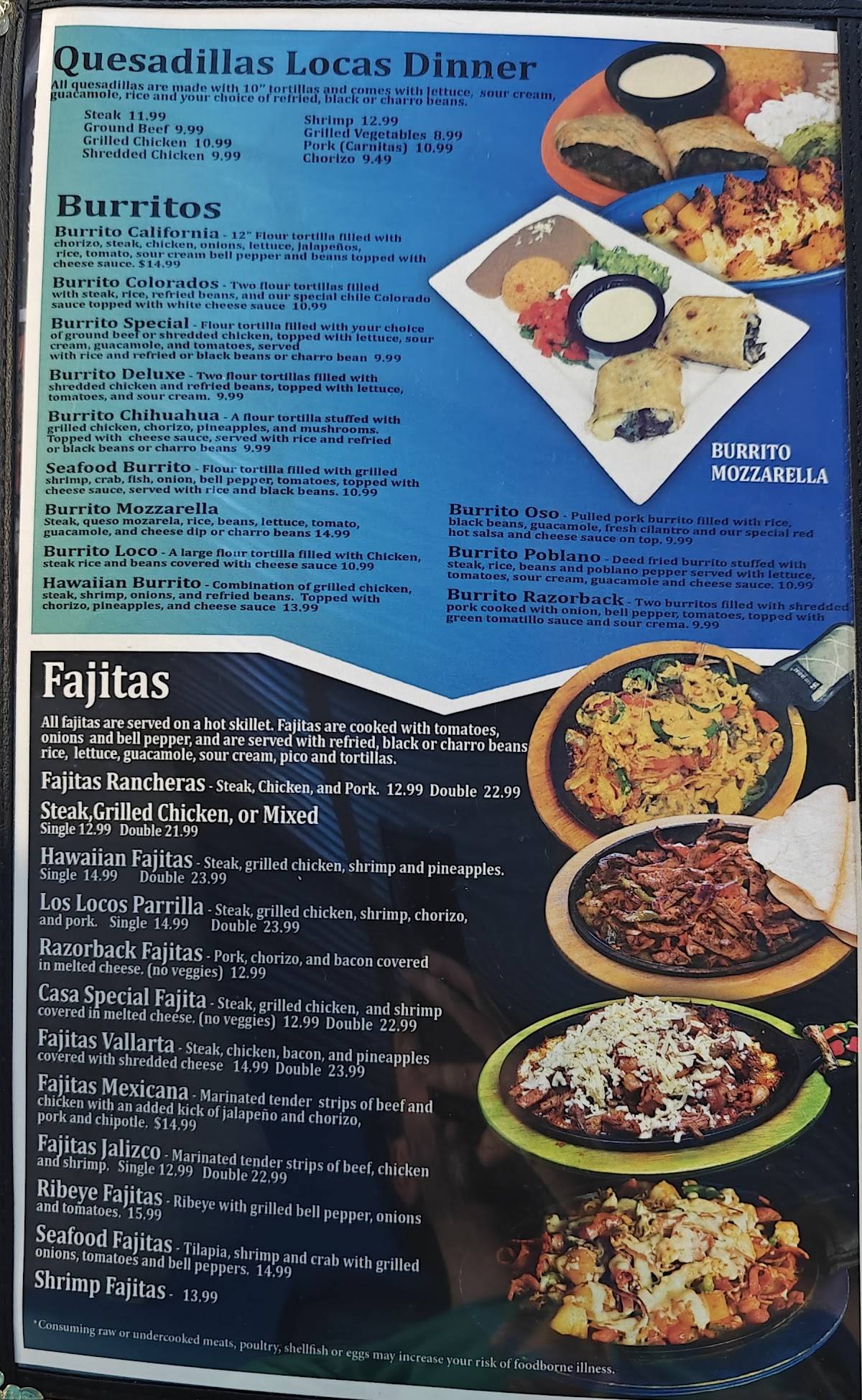 Menu at Los Locos Mexican Restaurant, Mountain View