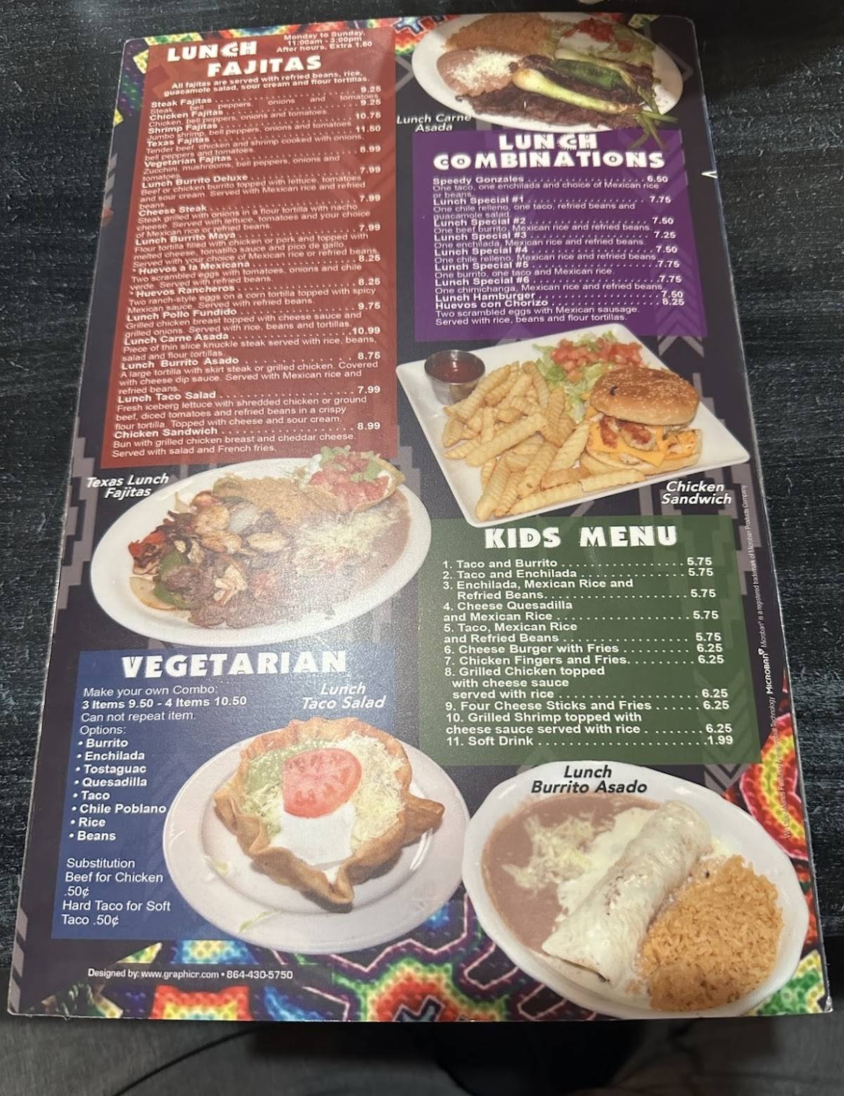 Menu at Los Mayas Mexican Grill Taylors restaurant, Greer
