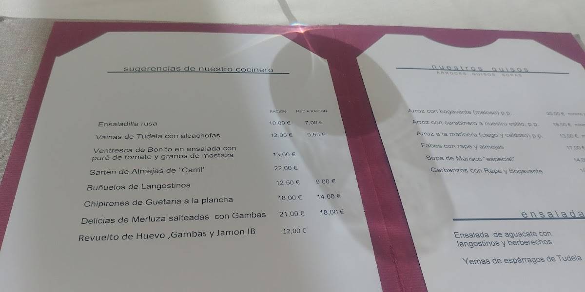 Carta de Restaurante Los Remos, Madrid