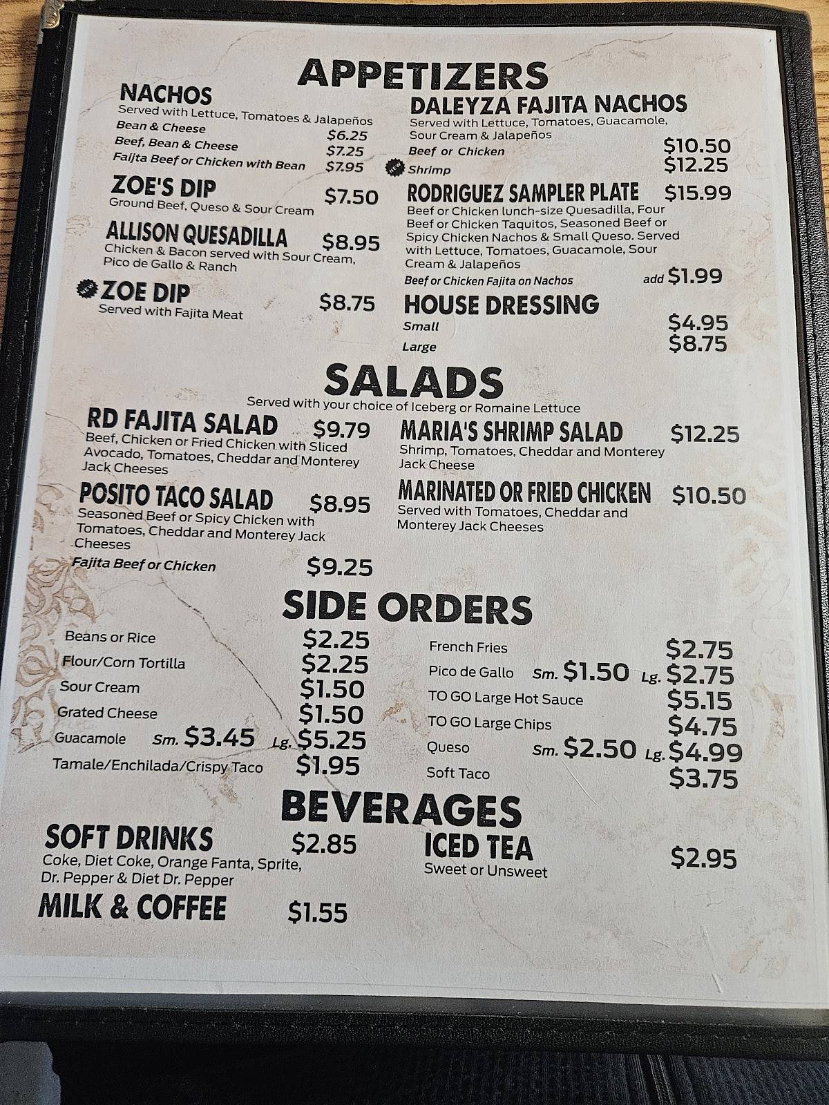 Menu at Los Rodriguez Restaurant, Powderly