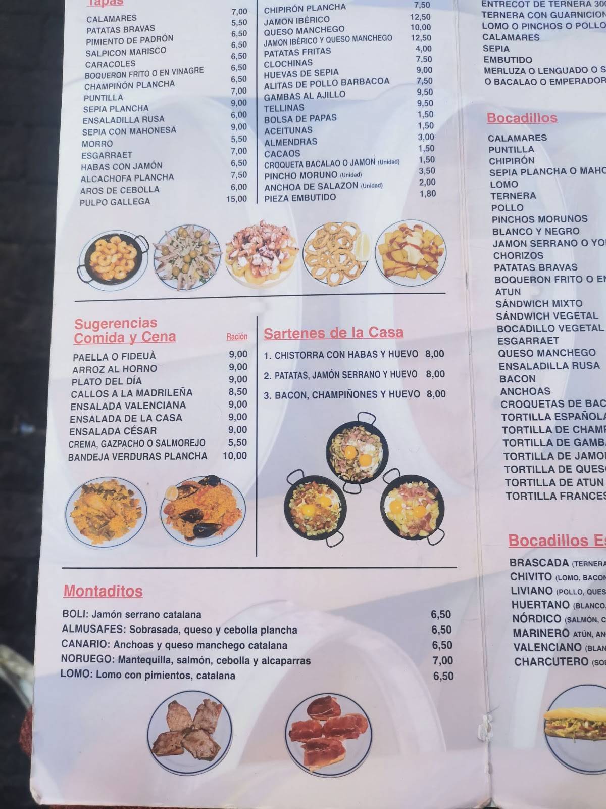 Carta del pub y bar Los Toneles, Valencia
