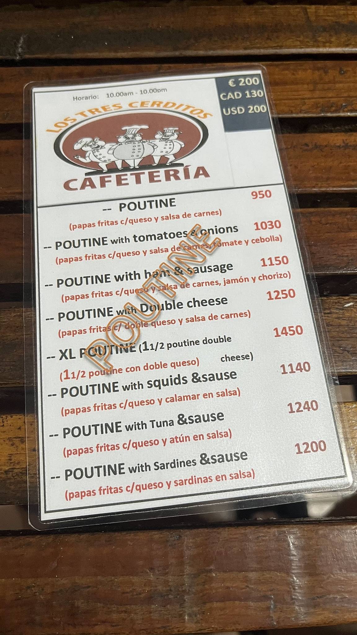 Menu at Los tres Cerditos restaurant, Varadero