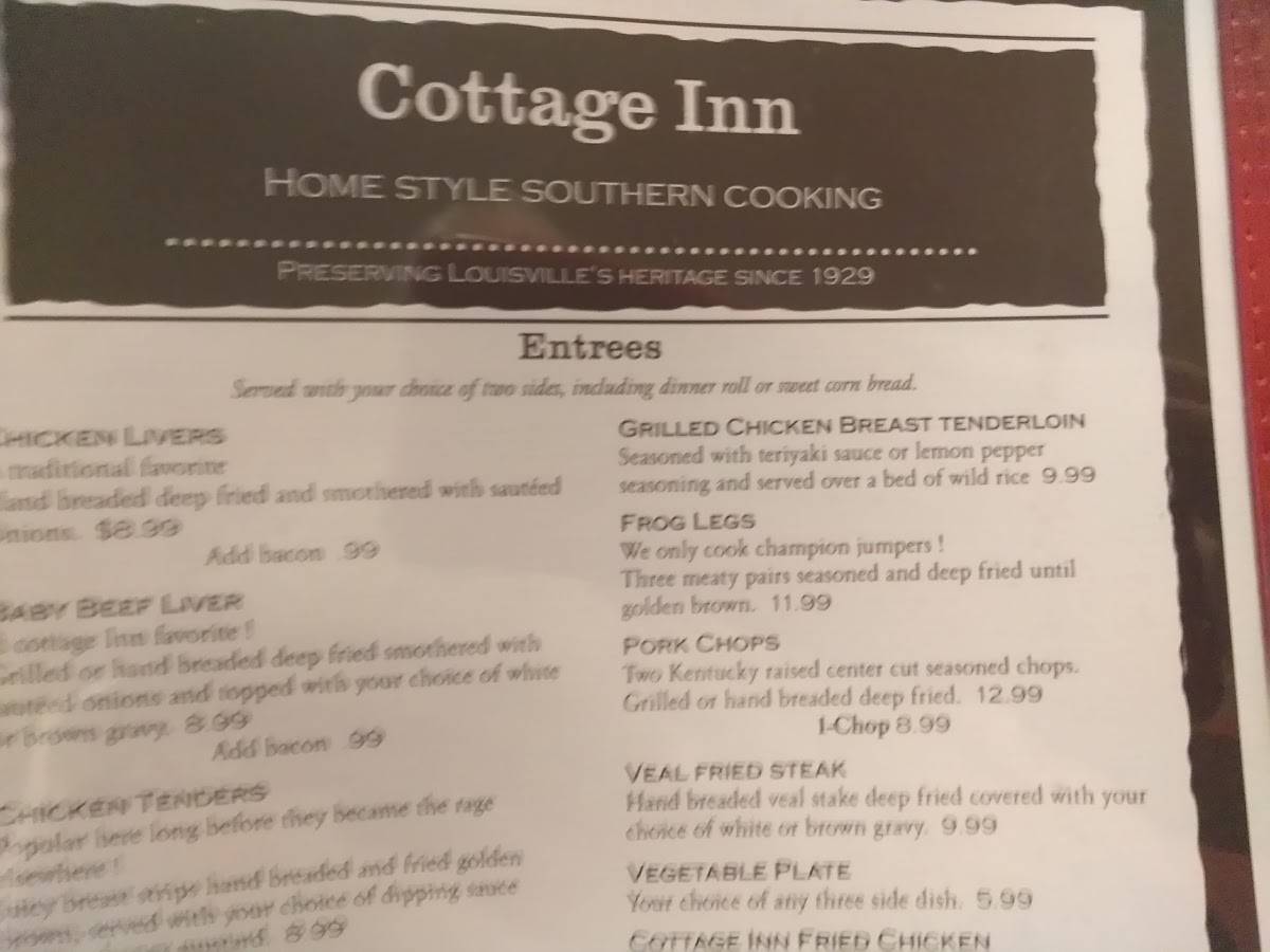Menu at Cottage Inn restaurant, Louisville, 570 Eastern Pkwy
