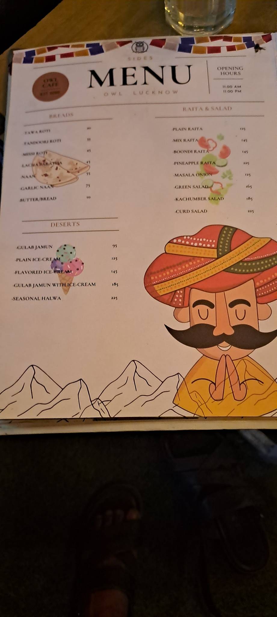 Menu at Owl Cafe, Lucknow