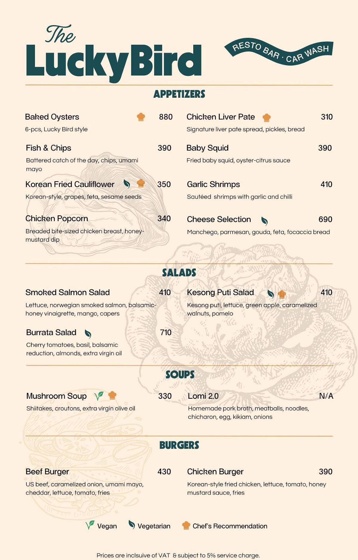 Menu at Lucky Bird Restaurant and Car Wash, Lipa, Dagatan St