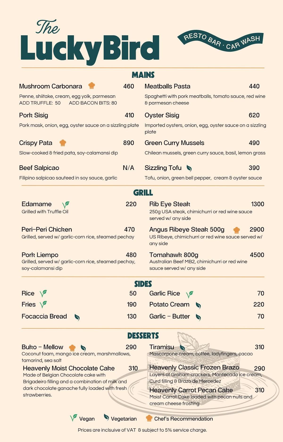 Menu at Lucky Bird Restaurant and Car Wash, Lipa, Dagatan St