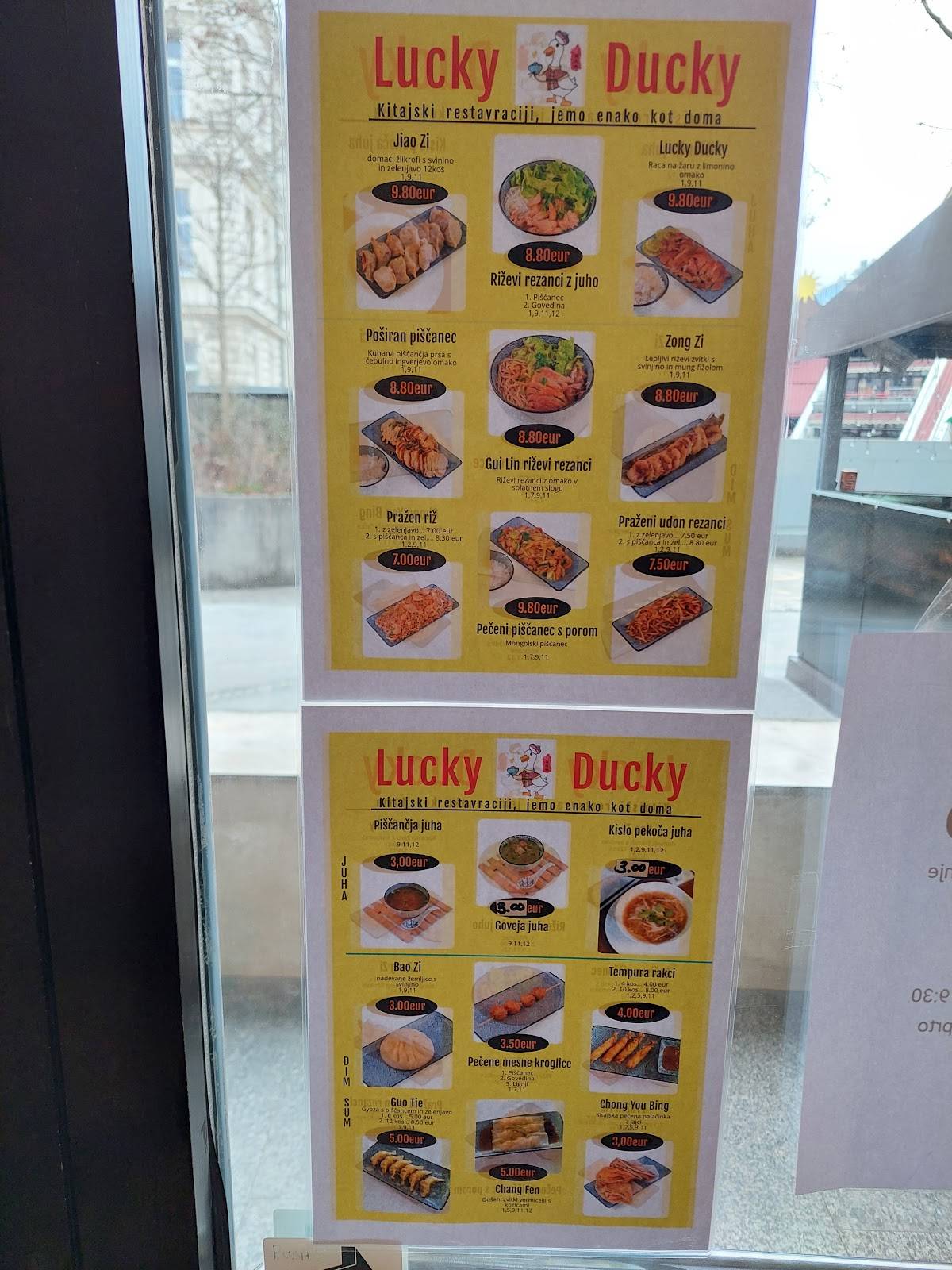Menu at Lucky Ducky Chinese restaurant, Ljubljana