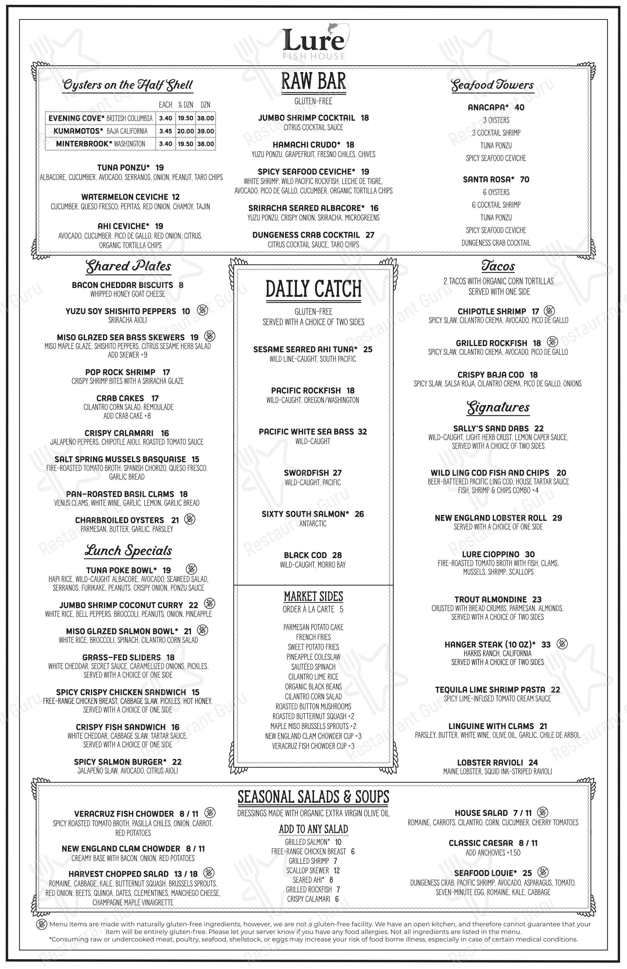 Menu at Lure Fish House pub & bar, Westlake Village