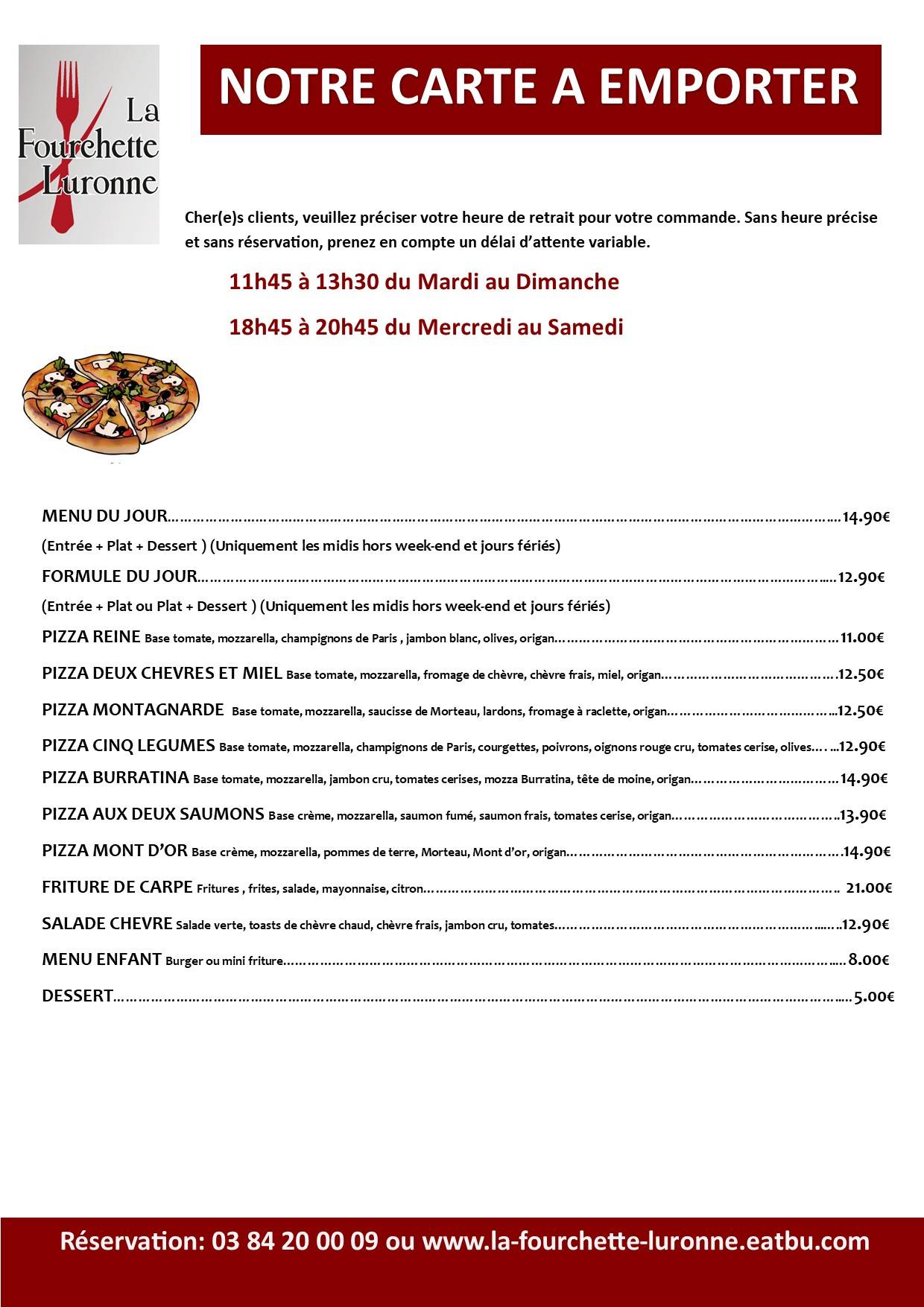 Menu au La Fourchette Luronne restaurant, Lure