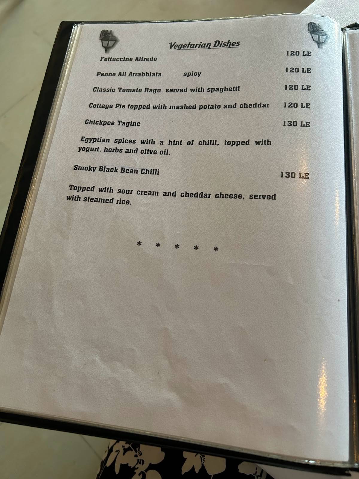 Menu at The Lantern Room Restaurant, Luxor