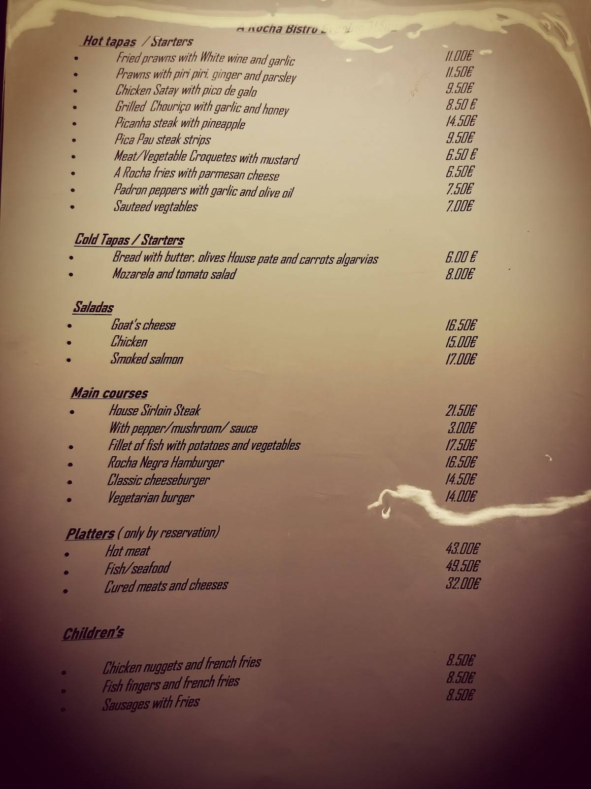 Menu em A Rocha - Bistro & Bar, Luz