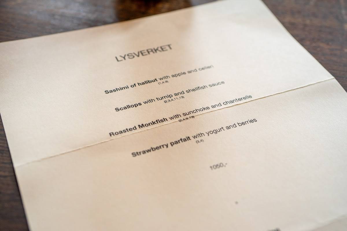 Carta del restaurante Lysverket, Bergen