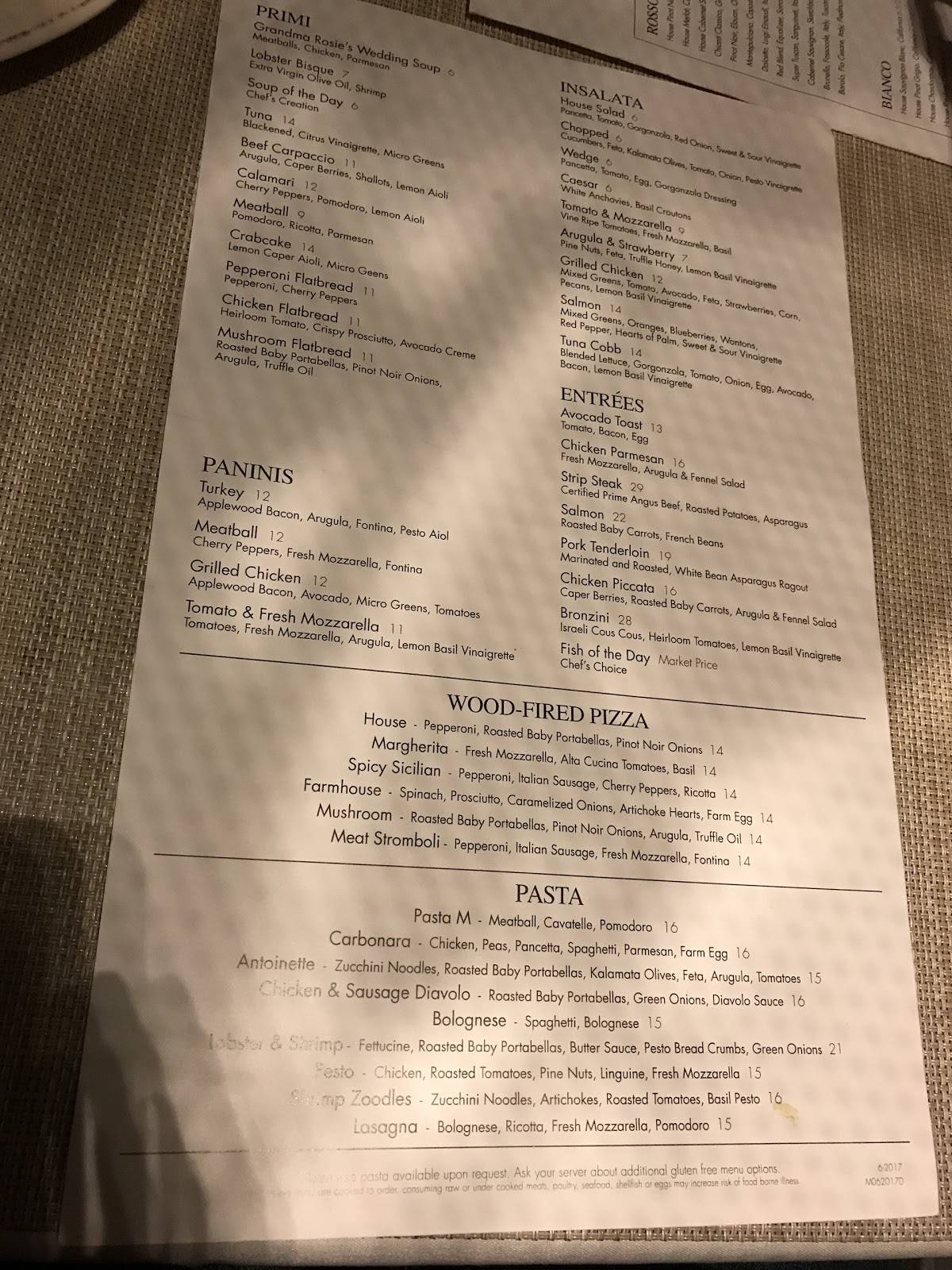 Menu at M Italian restaurant, Chagrin Falls, 22 W Orange St