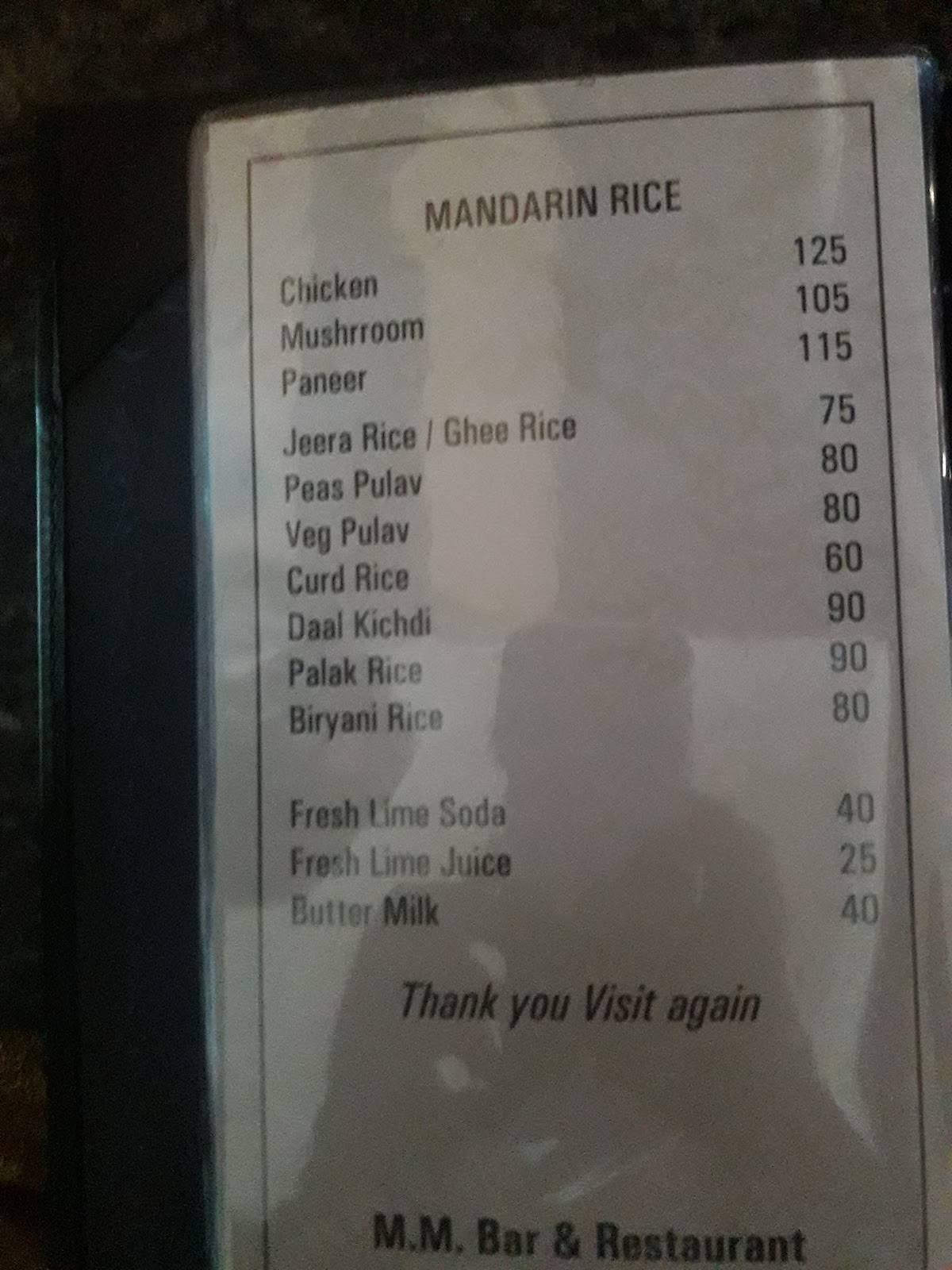 Menu at M. M. Bar & Restaurant, Bengaluru, WHJ3+6CC