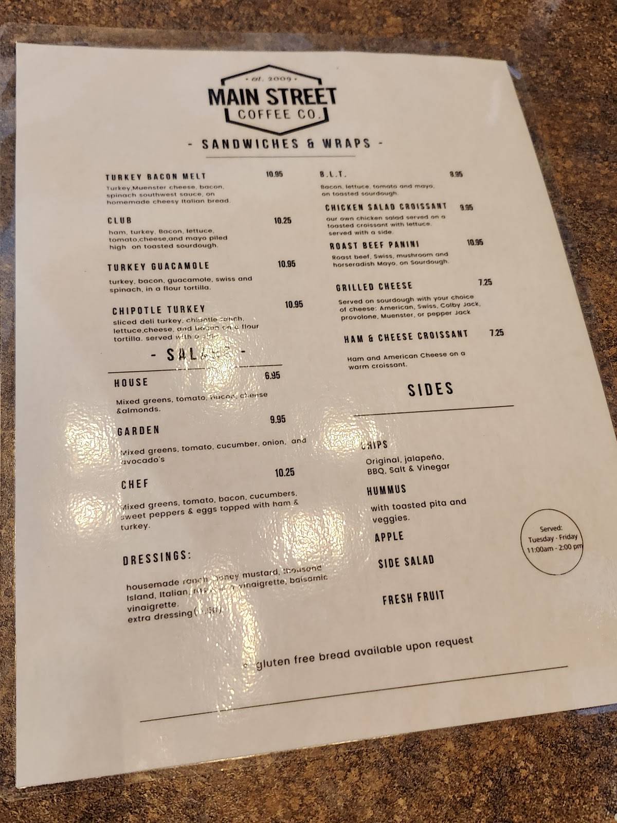 Menu at MAIN STREET COFFEE COMPANY, McCormick