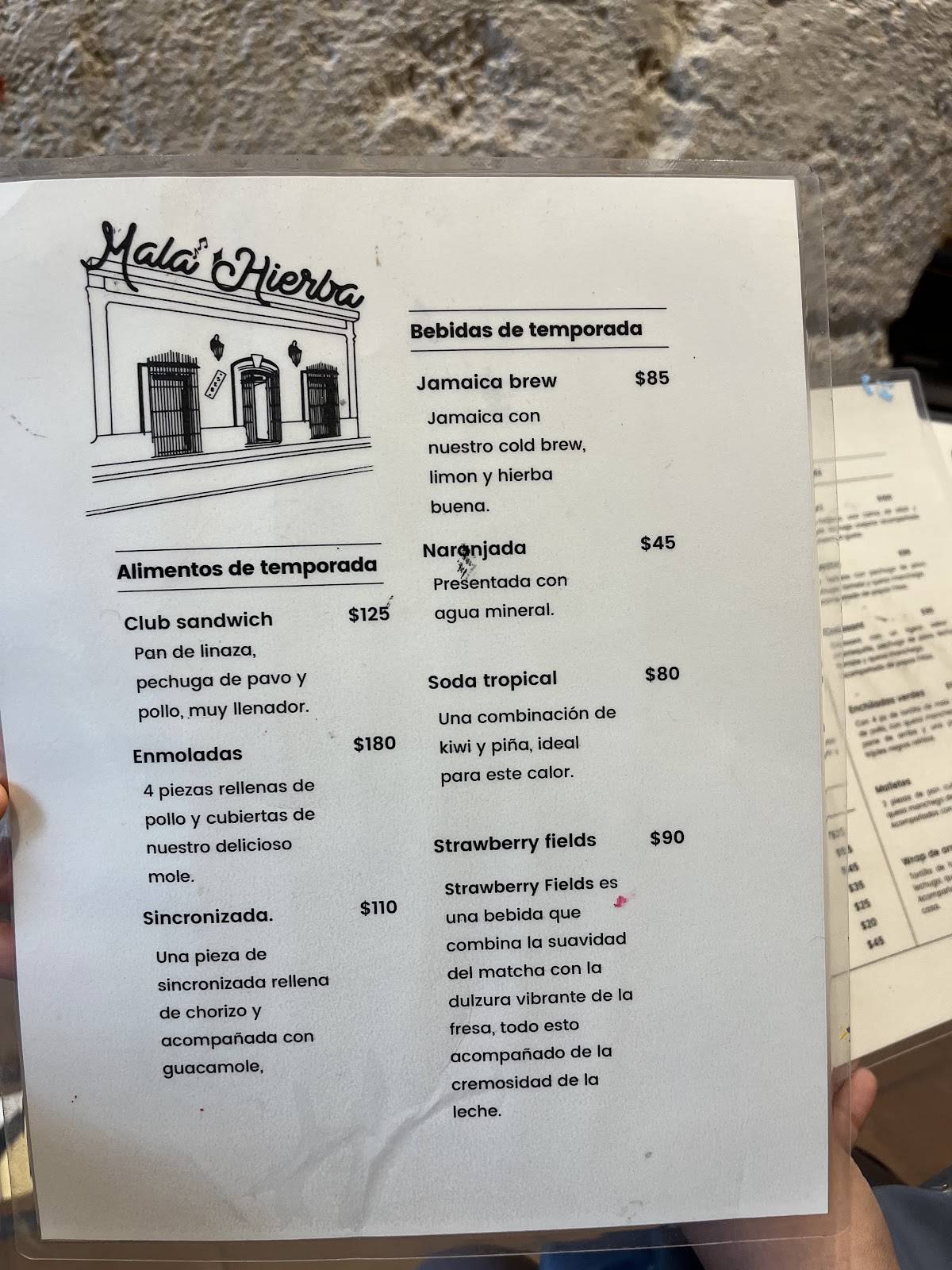 Carta del pub y bar MALA HIERBA, Monterrey