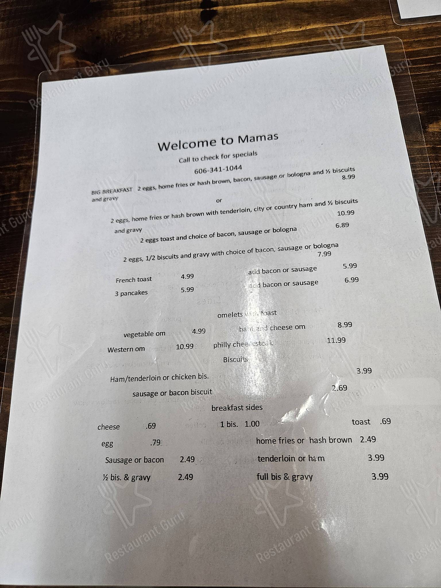 Menu at MAMA'S COUNTRY COOKING restaurant, Burnside