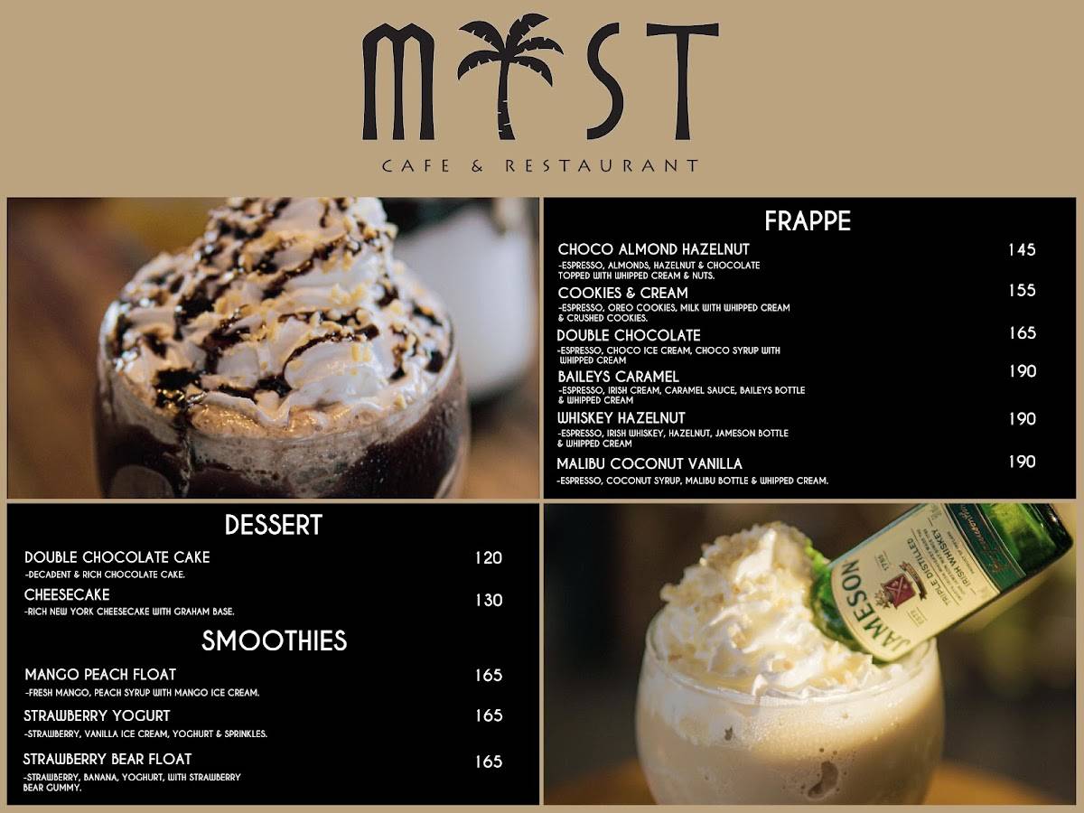 Menu at MIST restaurant, Panglao, Anos Fonacier Circumferential Rd