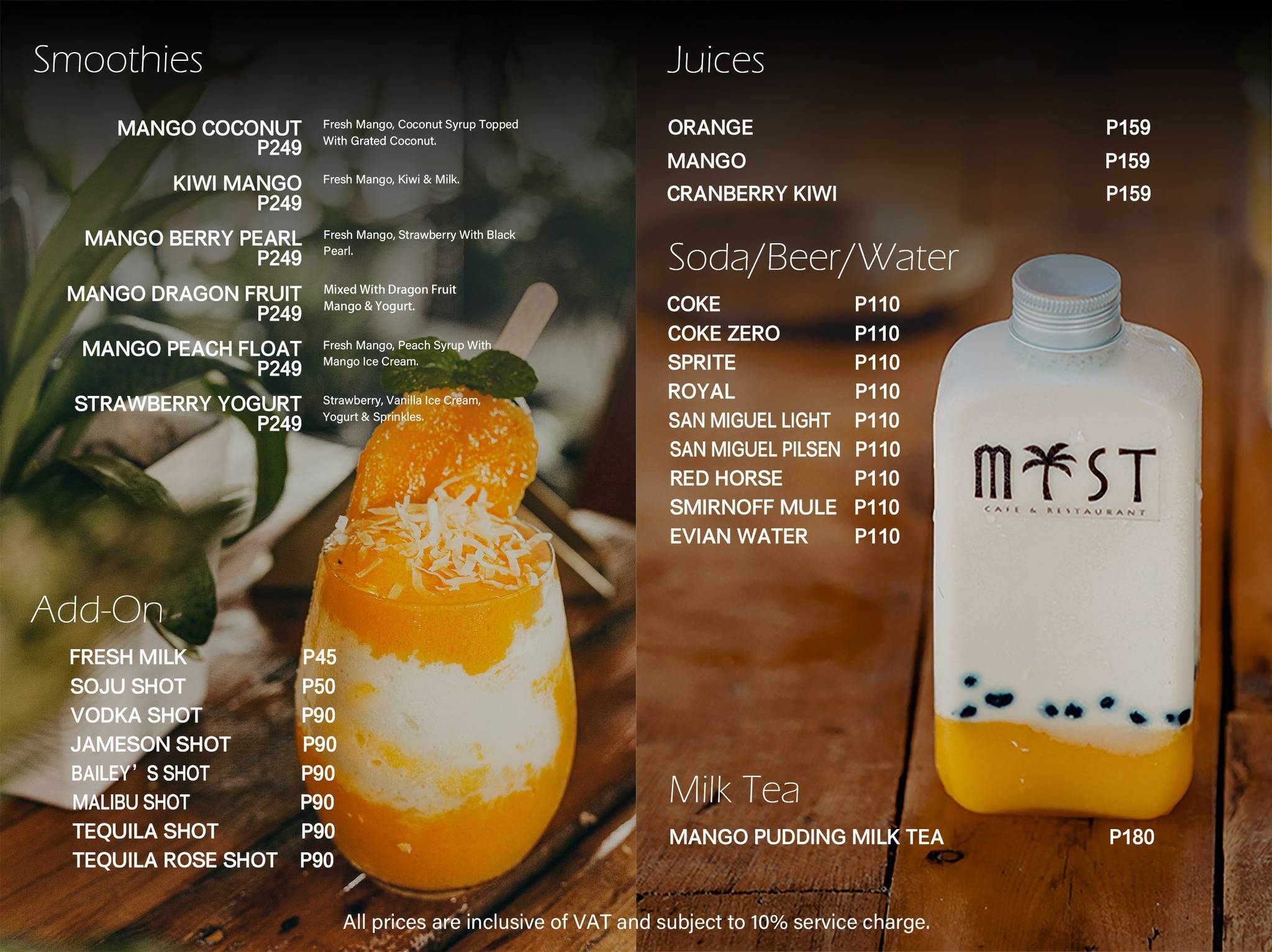 Menu at MIST restaurant, Panglao, Anos Fonacier Circumferential Rd