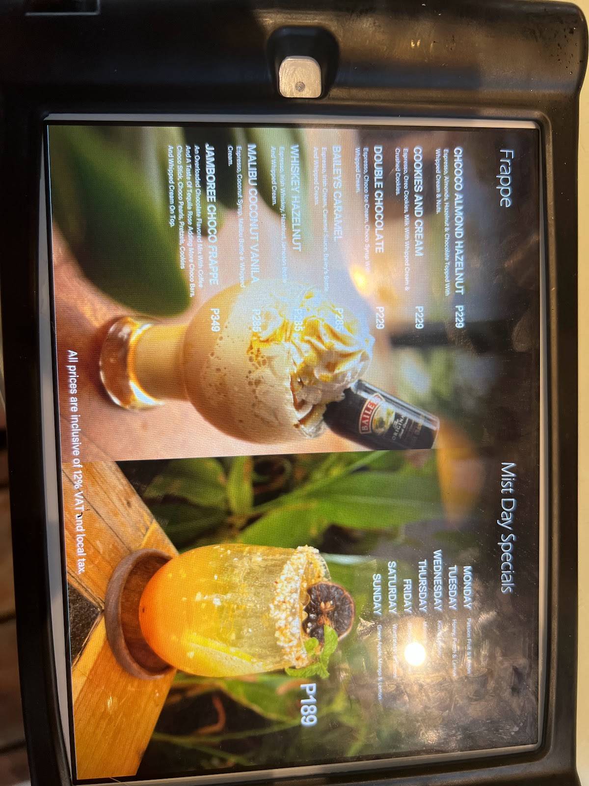 Menu at MIST restaurant, Panglao, Anos Fonacier Circumferential Rd
