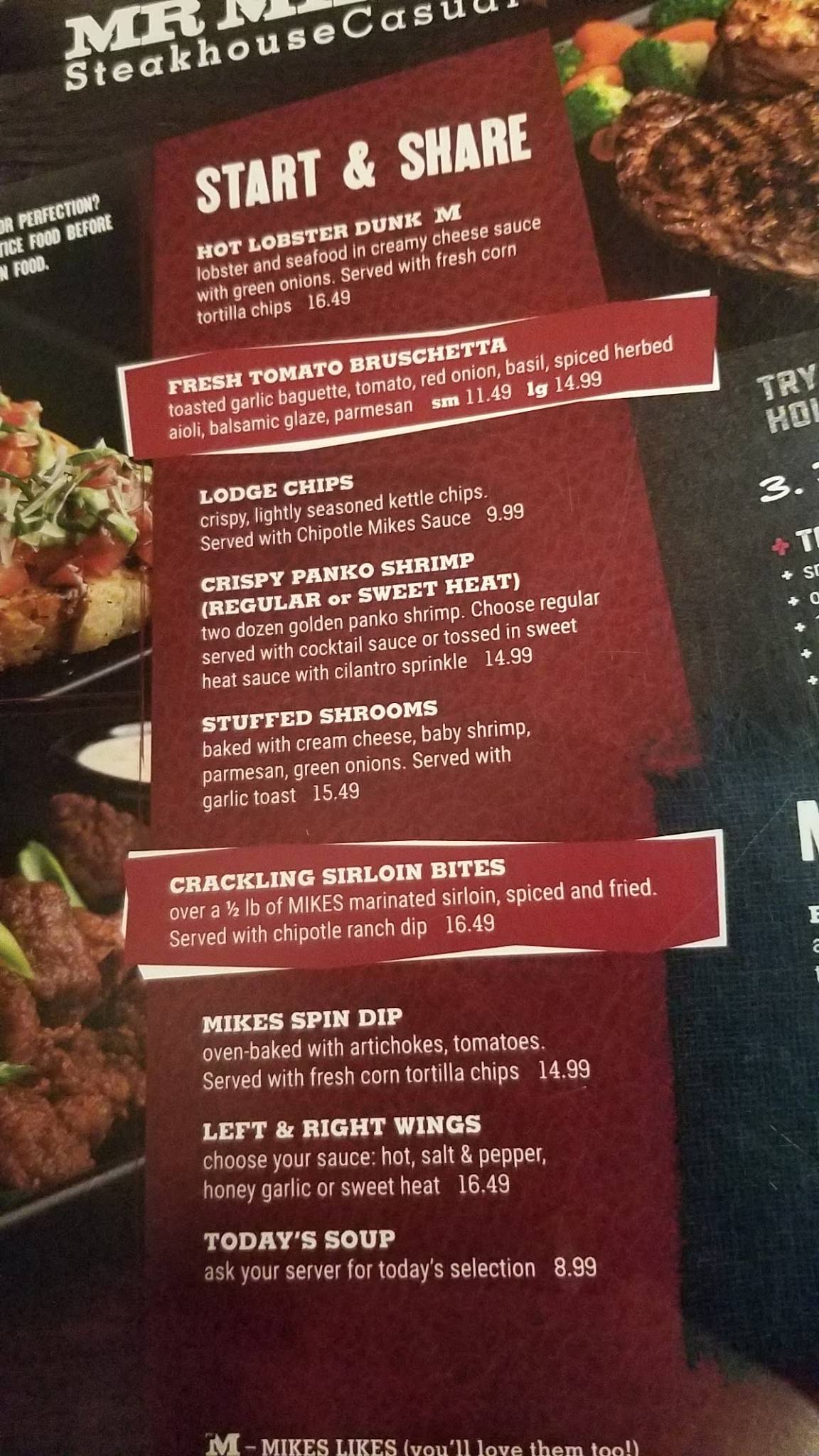 Menu au MR MIKES SteakhouseCasual Olds