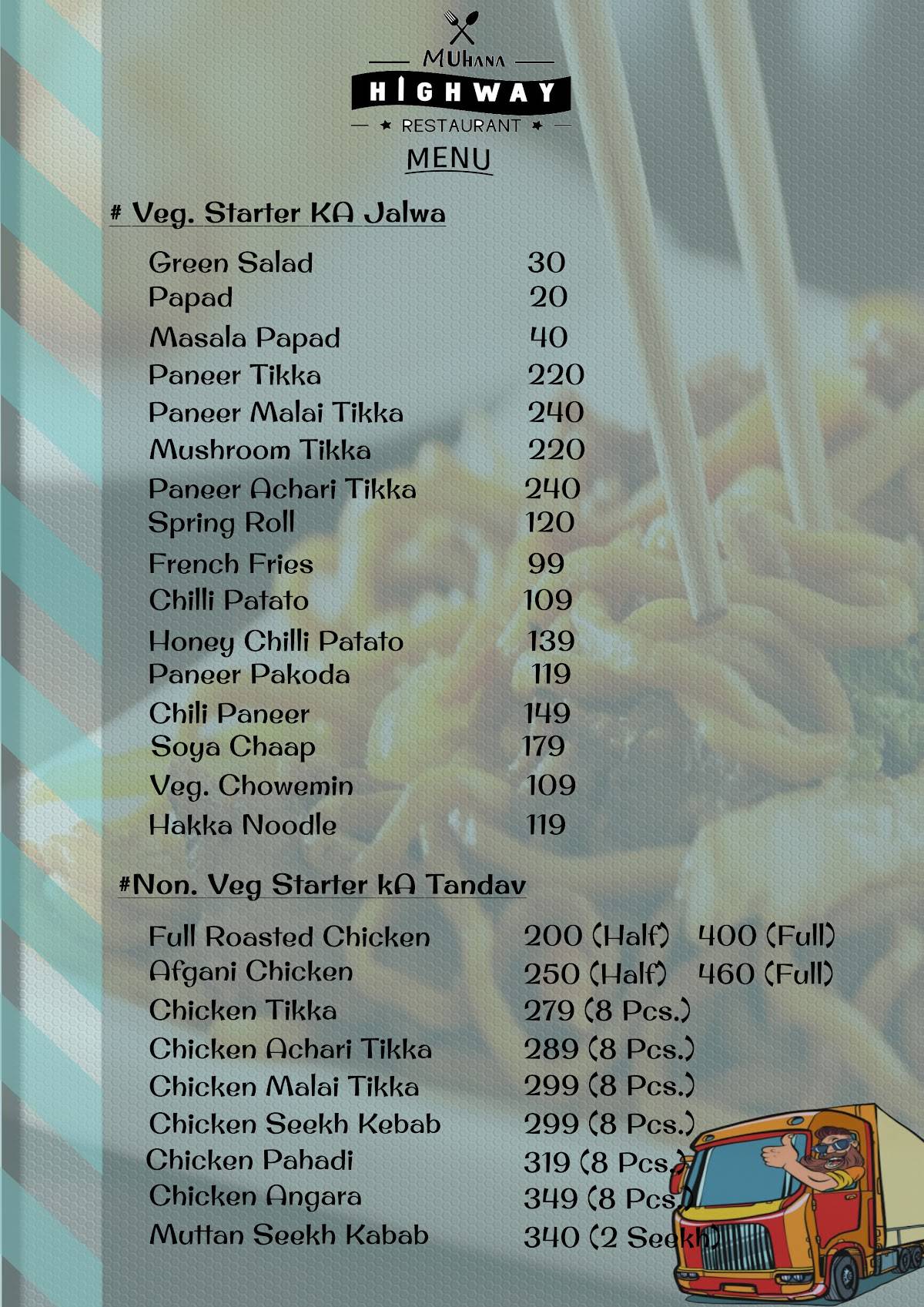 Menu at MUHANA HIGHWAY RESTAURANT (veg and non veg), Jaipur