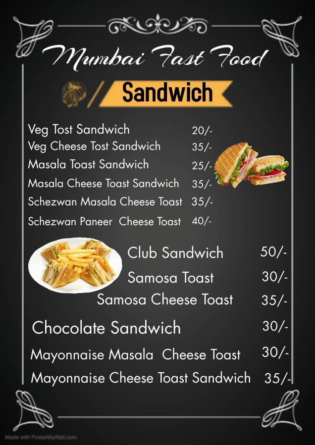 Menu at MUMBAI FAST FOOD, India, Vill Khadraich Khurd