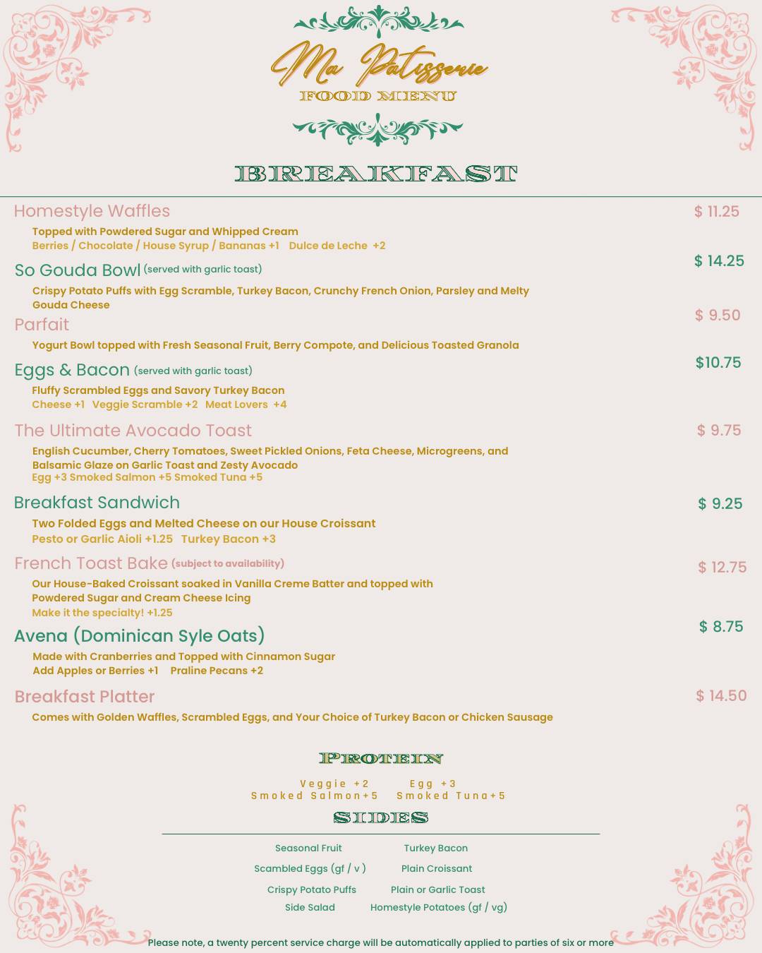 Menu at MaPatisserie Cafe & Bakery, Reading