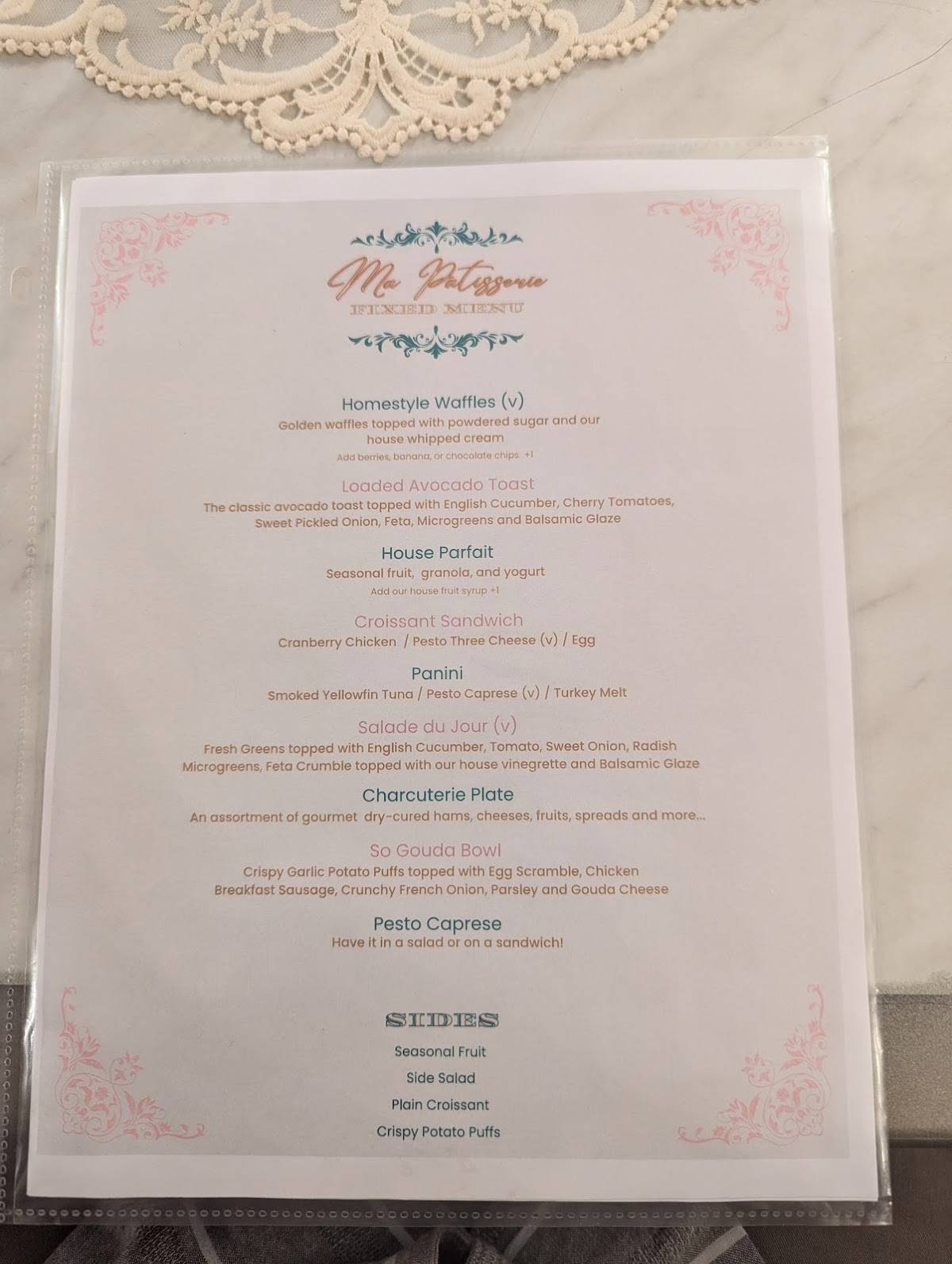 Menu at MaPatisserie Cafe & Bakery, Reading