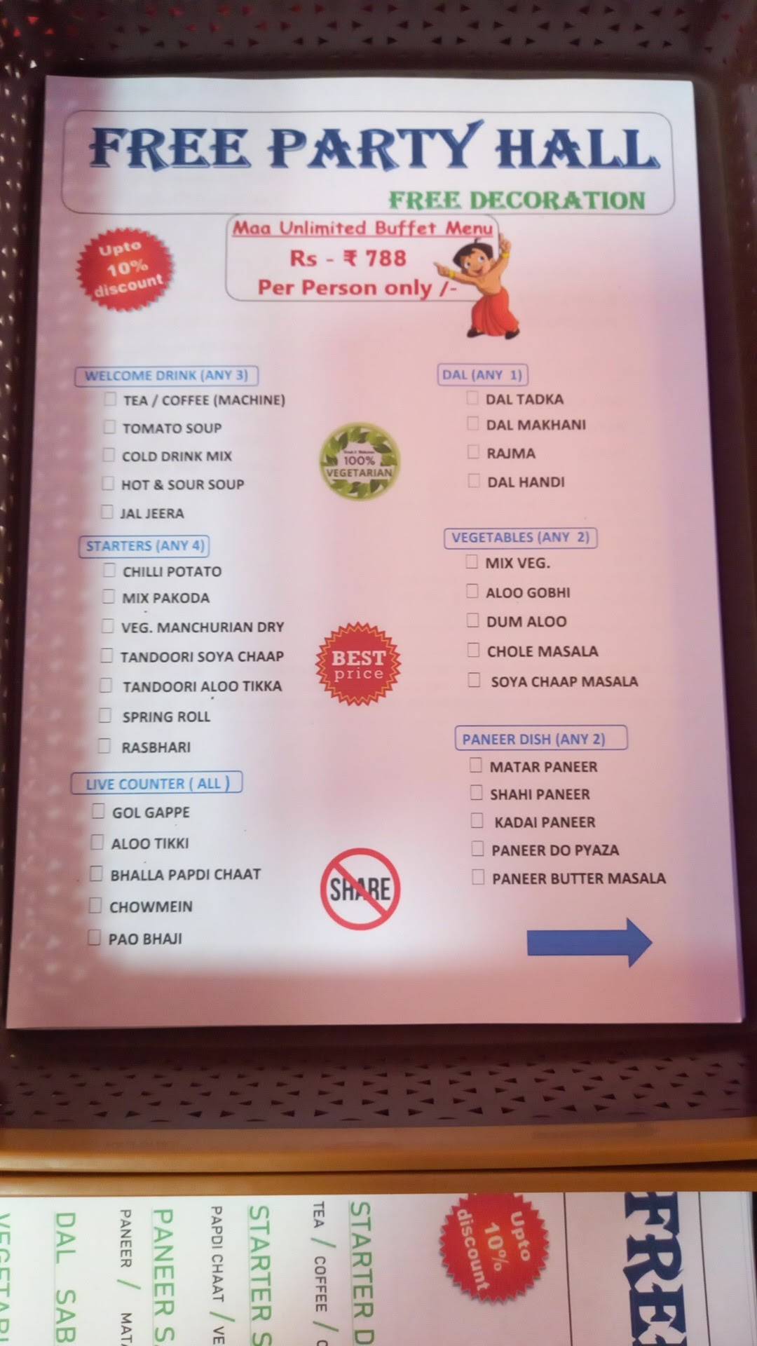 Menu at Maa Restaurant & Sweets (Pure Vegetarian) - Biggest Family ...