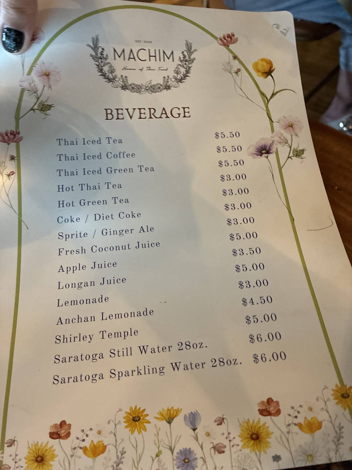 Menu at Machim House of Thai Food restaurant, Hanover