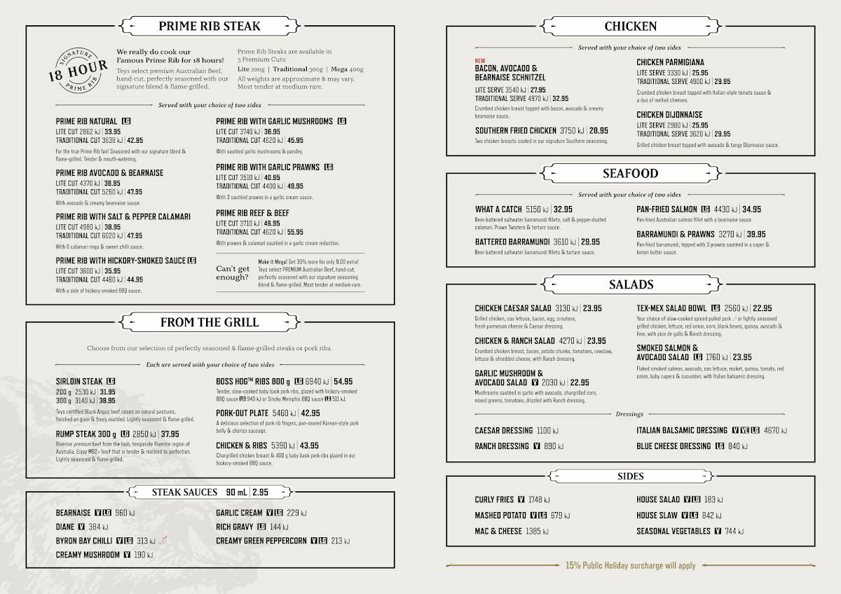 Menu at Hog's Breath Cafe Mackay, Mackay