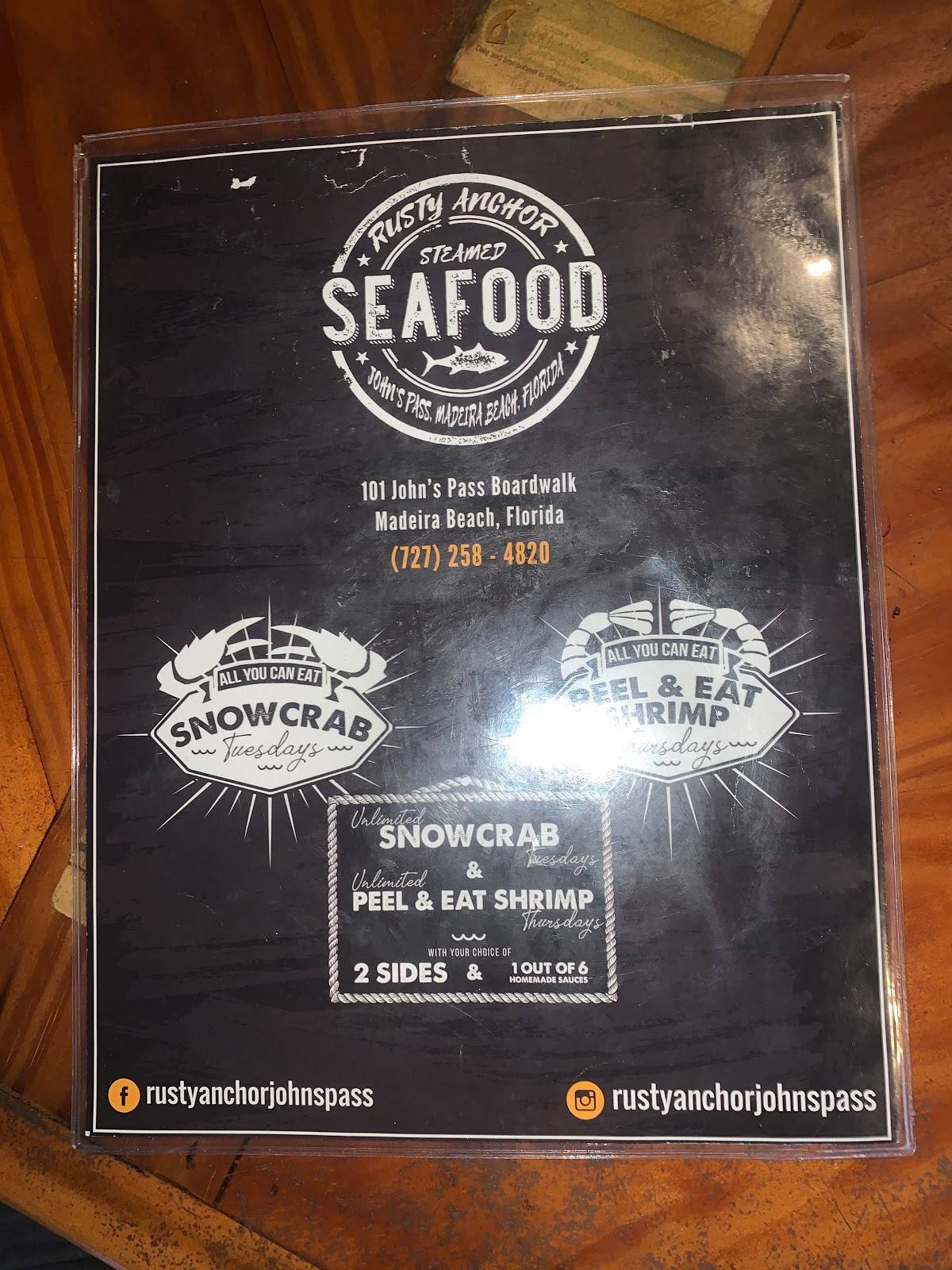 Menu at Rusty Anchor John's Pass pub & bar, Madeira Beach