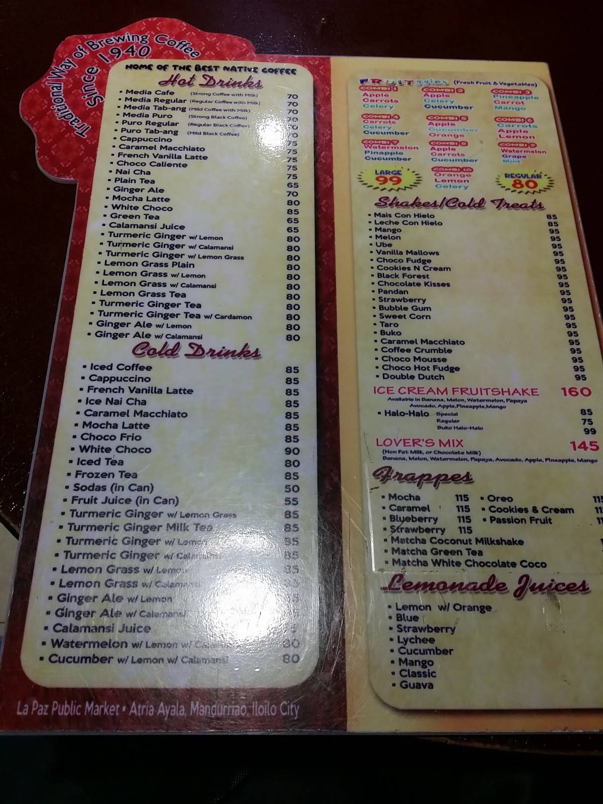 Carta de Madge Cafe, Iloílo, Shops at Atria