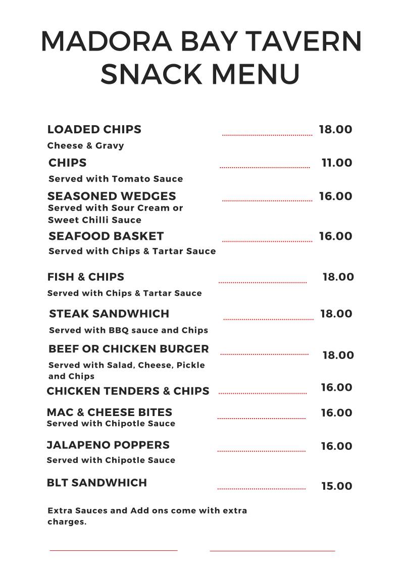 Menu at Madora Bay Tavern pub & bar, Madora Bay