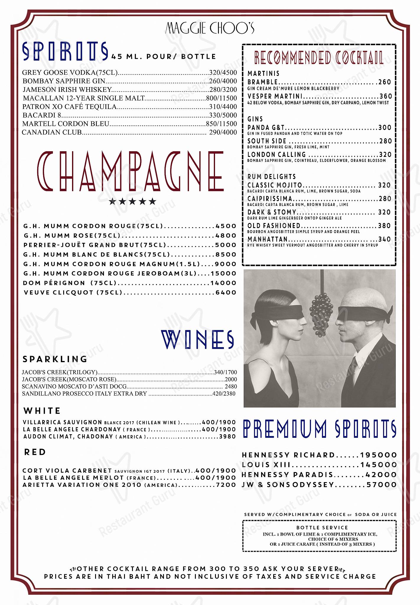 Menu at Maggie Choo's club, Bangkok