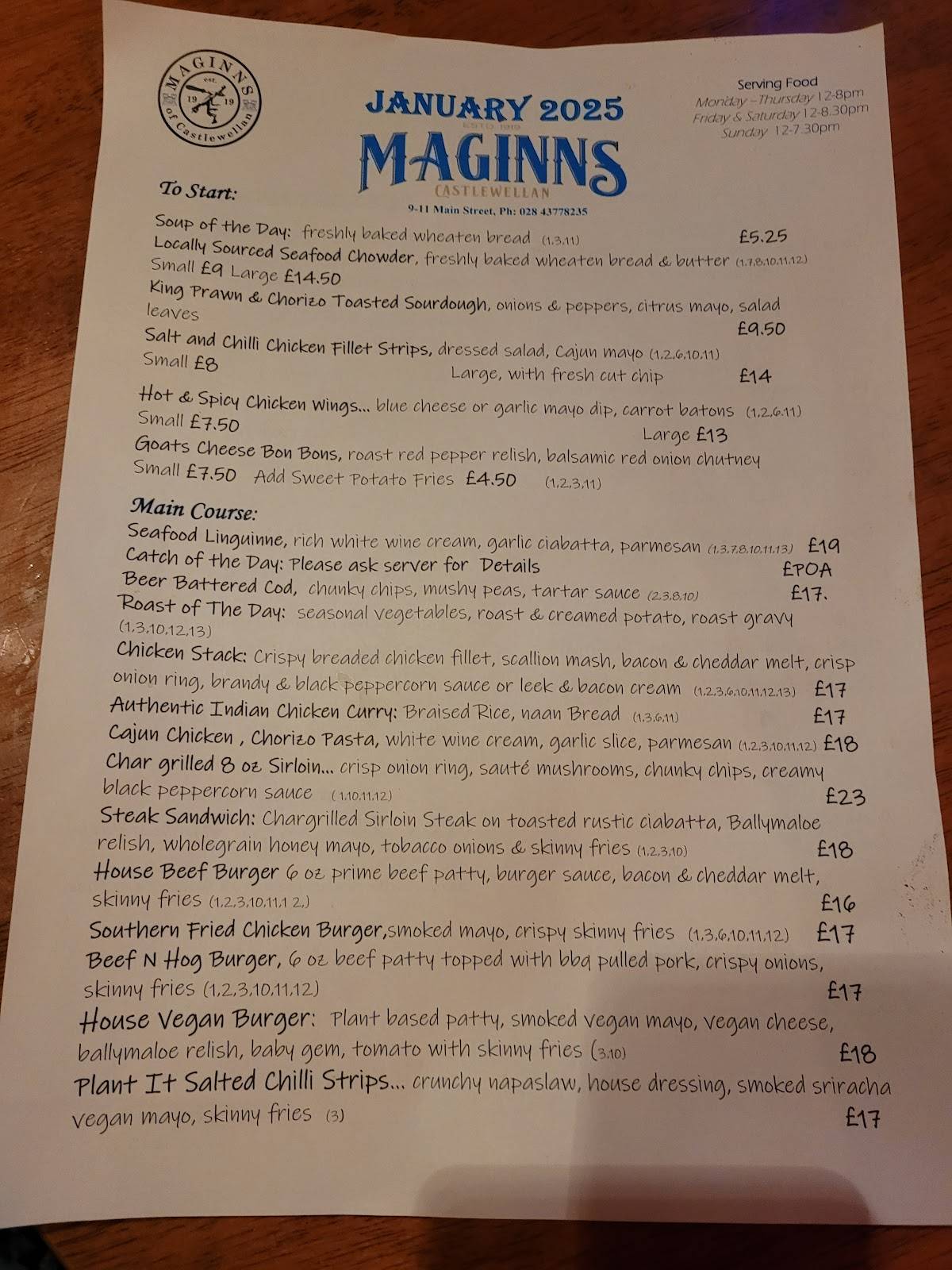 Menu at Maginns pub & bar, Castlewellan, 9-11 Main St