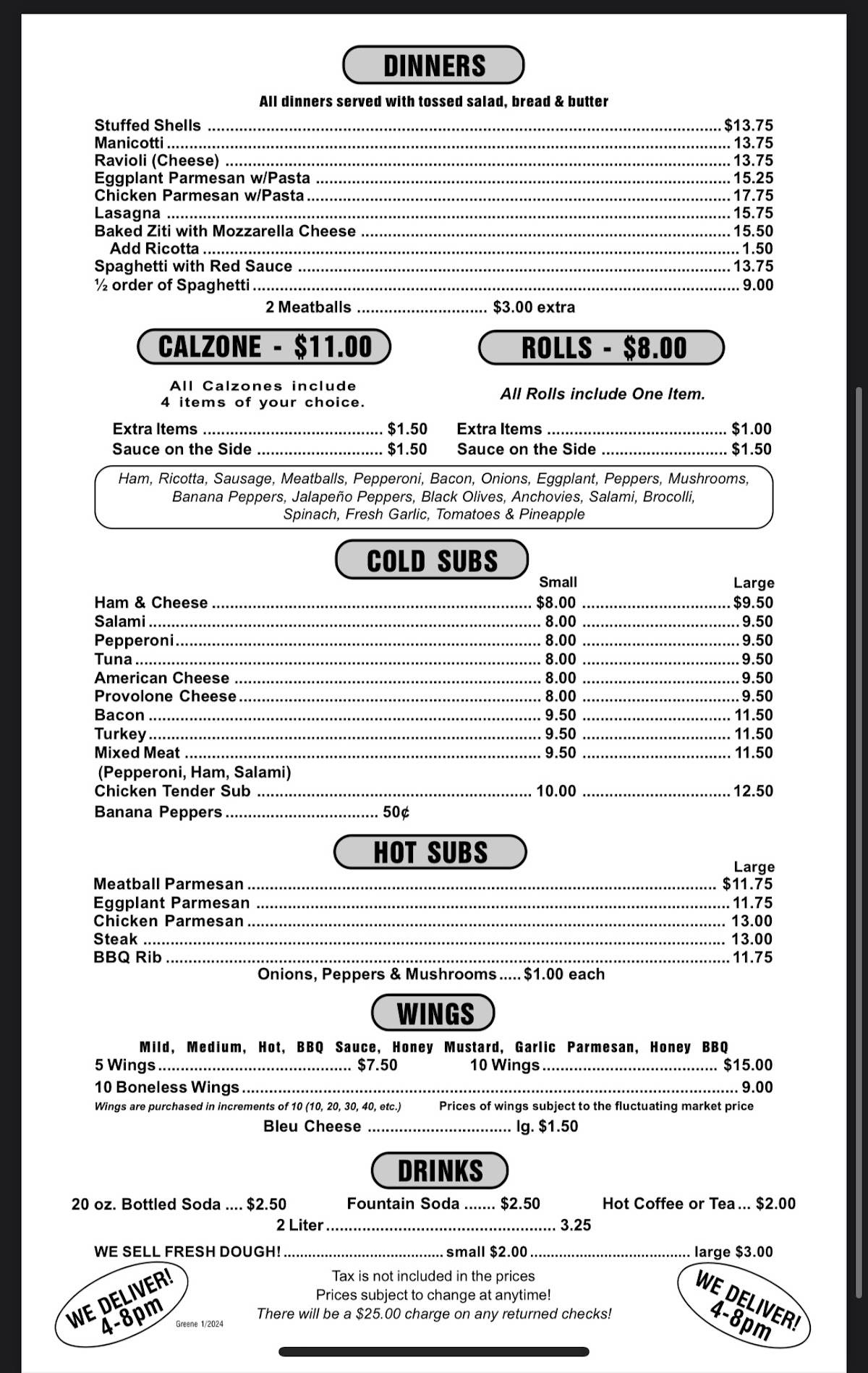 Menu at Magro's - Greene restaurant, Greene