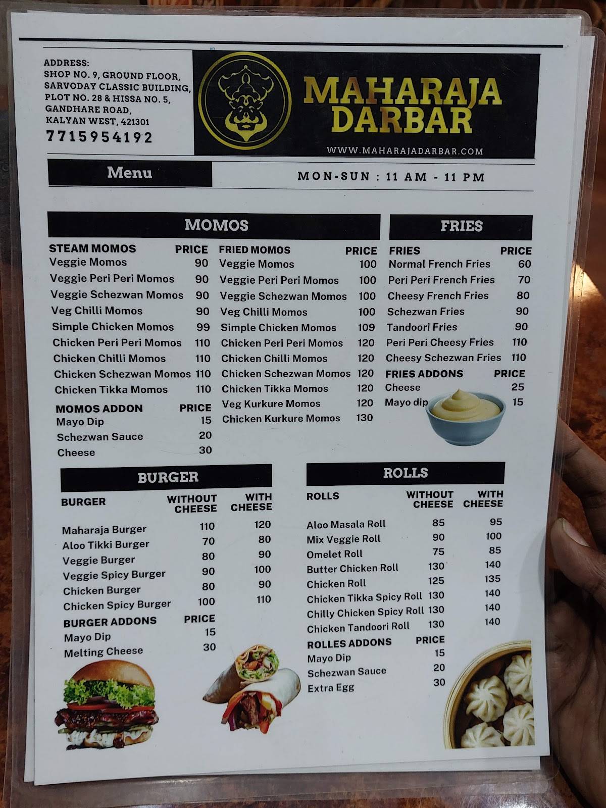 Menu at Maharaja Darbar, Navi Mumbai