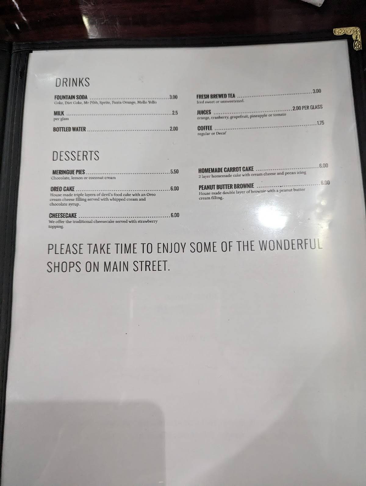 Menu at Main Street Mill Restaurant, Front Royal