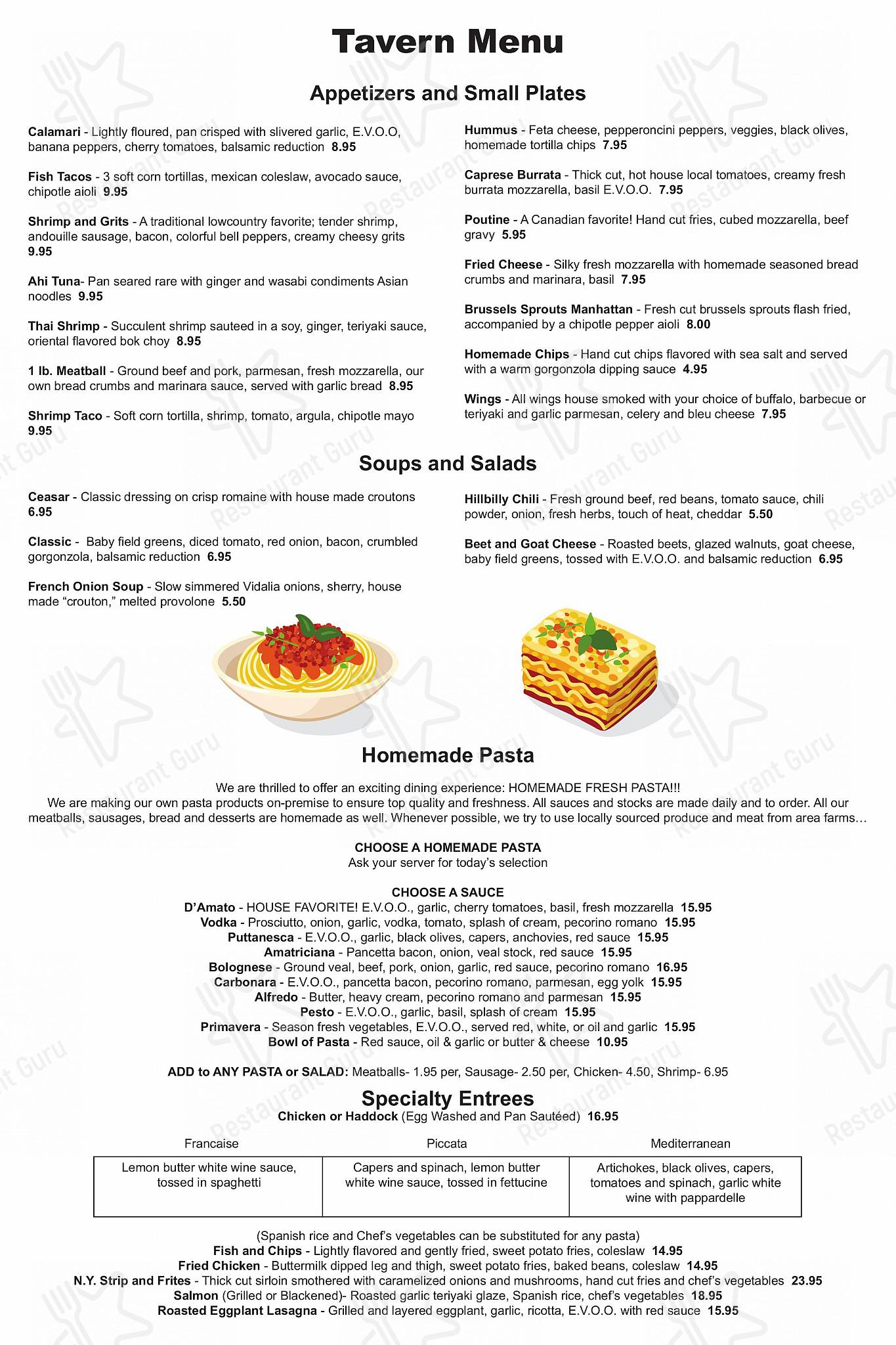 Menu at Main Street Tavern restaurant, Monson