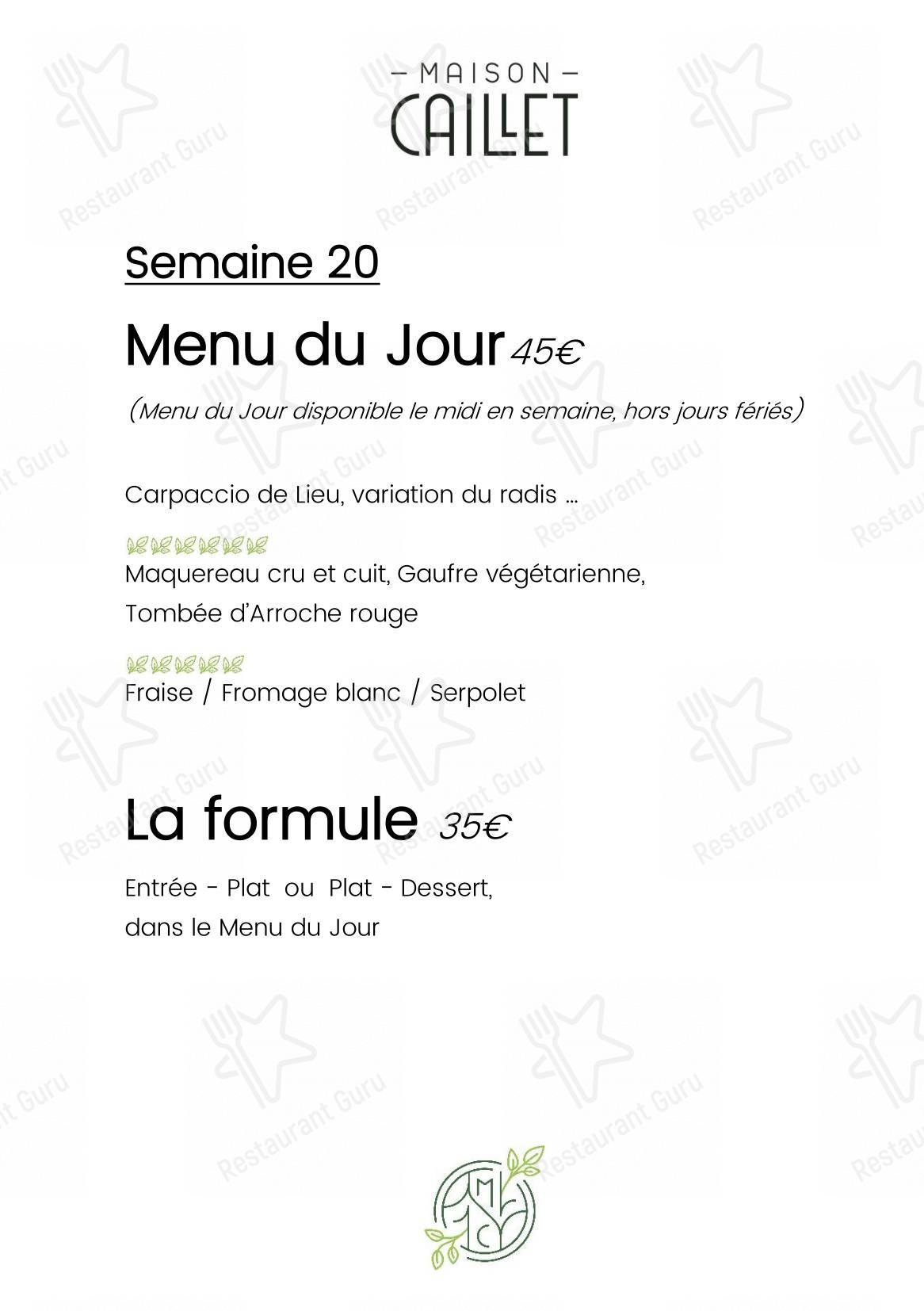 Menu au La Maison Caillet restaurant, Valmont, 22 Rue André Fiquet