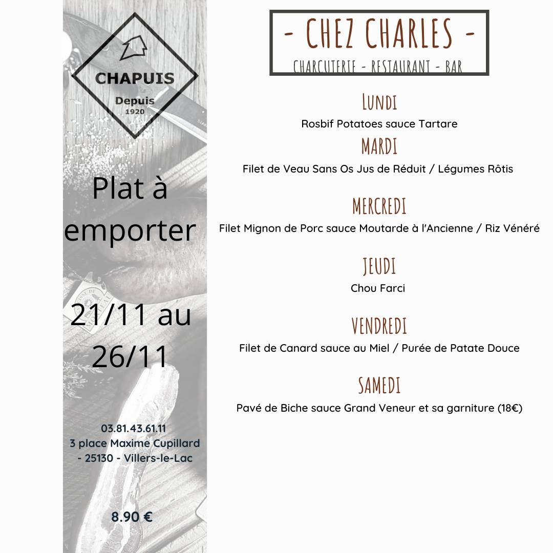 Menu au Maison Chapuis "Chez Charles" Magasin/Restaurant, Villers-le-Lac