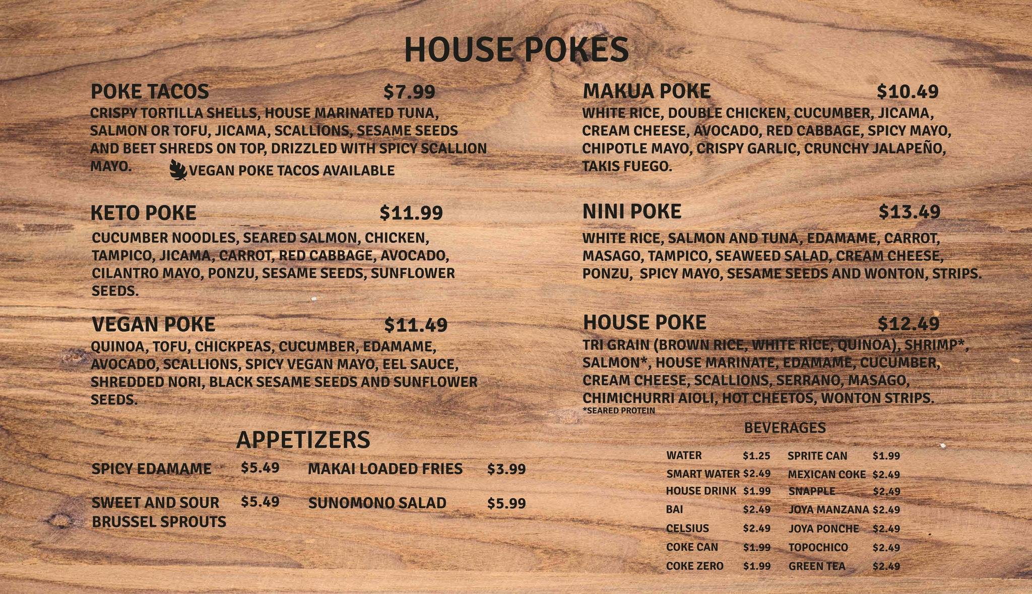Menu at Makai Poke House restaurant, Pharr, 807 S Jackson Rd #5