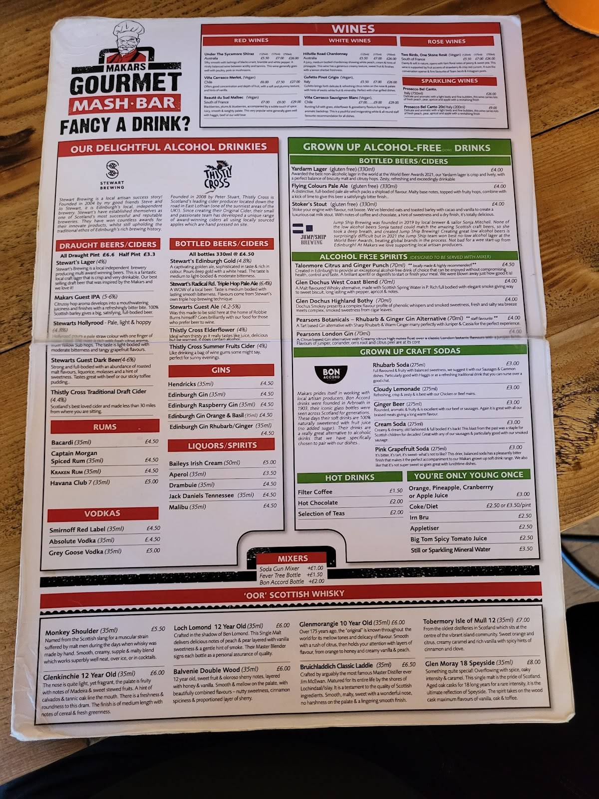 Menu at Makars Mash Bar, Edinburgh, 9-12 Bank St