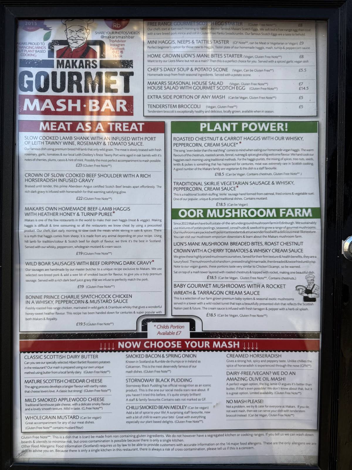 Menu at Makars Mash Bar, Edinburgh, 9-12 Bank St