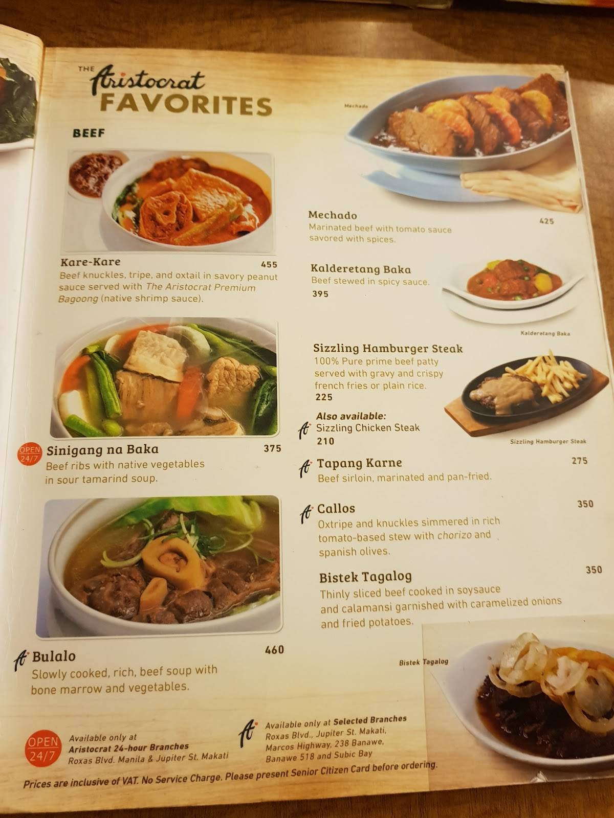 Menu at The Aristocrat Restaurant - Jupiter, Makati, Makati, 146 Jupiter