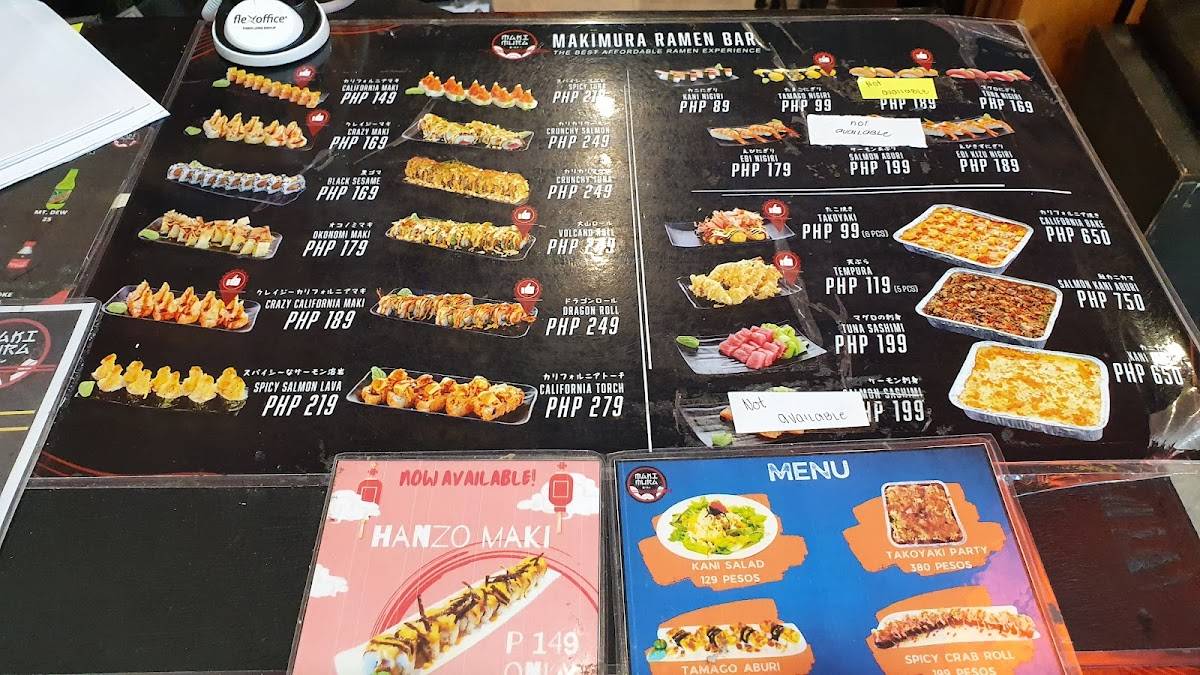 Menu at Makimura Ramen Bar - SM City Clark, Angeles