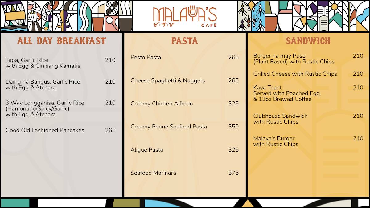 Menu at Malaya's Cafe, Los Baños, Agapita Rd