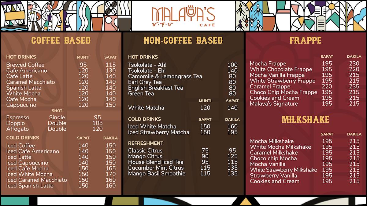 Menu at Malaya's Cafe, Los Baños, Agapita Rd